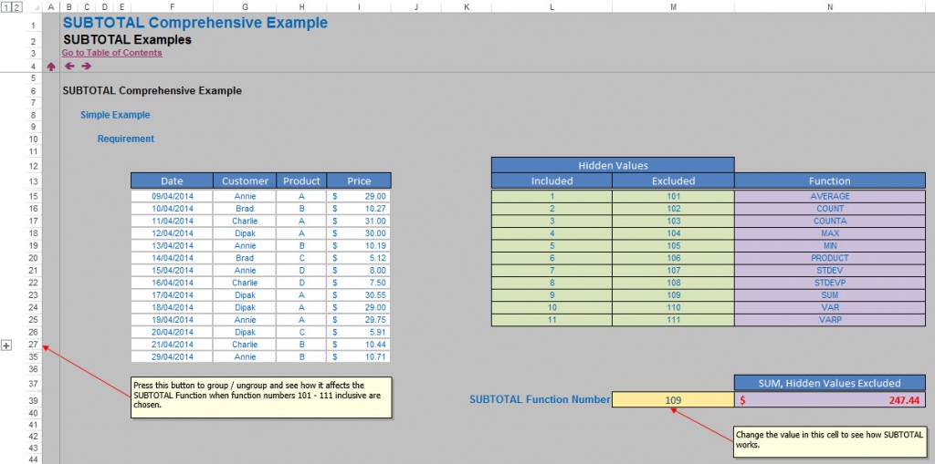 Subtotal Function And Functionality